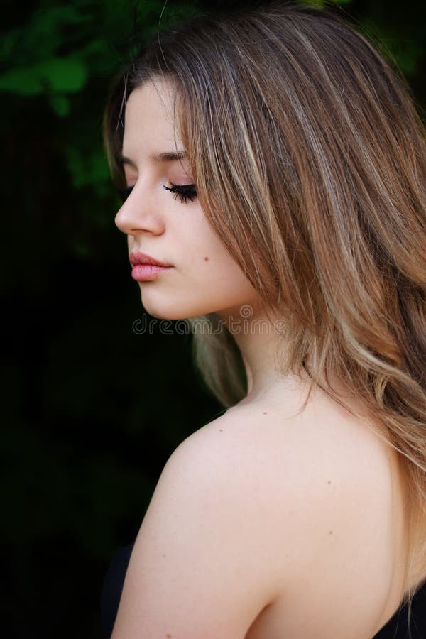 Portrait a Beautiful Girl with the Lowered Look Stock Image - Image of ...