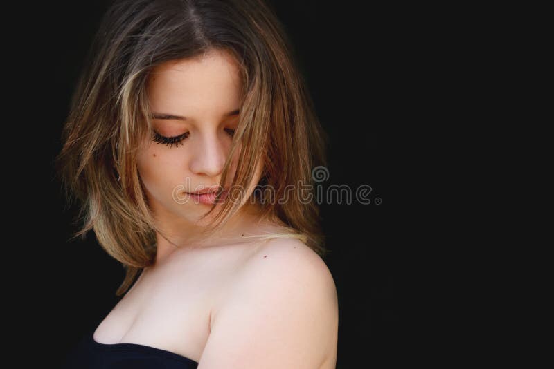 Portrait of a Beautiful Girl with the Lowered Look Stock Photo - Image ...