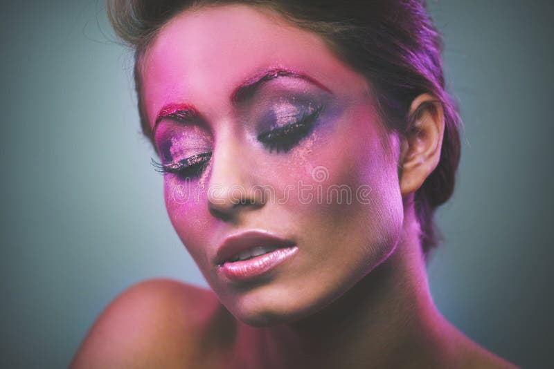 Portrait of Beautiful Girl with Pink Makeup Stock Photo - Image of ...