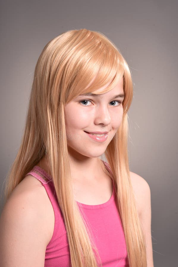 Portrait of Beautiful Girl Posing in Studio on Background Stock Photo ...