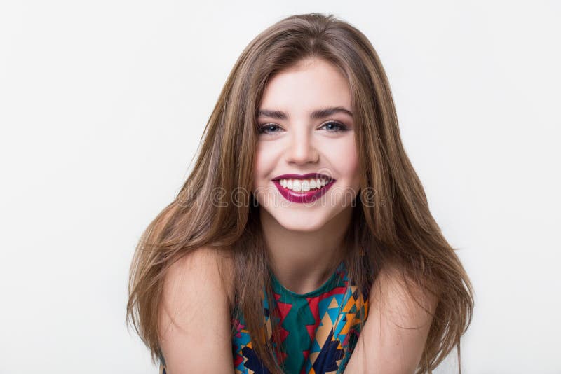 Portrait of Beautiful Girl with Red Lips Stock Image - Image of close ...