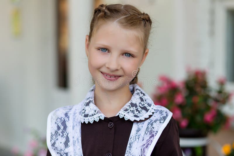 Portrait of a Beautiful Girl in a School Uniform before Class at Stock ...