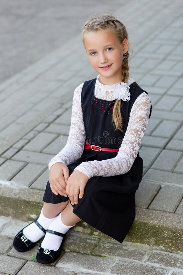 Portrait of a Beautiful Girl in a School Uniform before Class at Stock ...