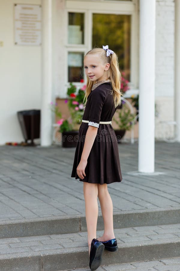 Portrait of a Beautiful Girl in a School Uniform before Class at Stock ...
