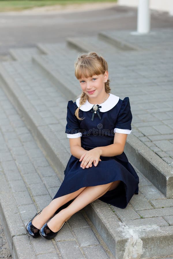 Portrait of a Beautiful Girl in a School Uniform before Class at Stock ...