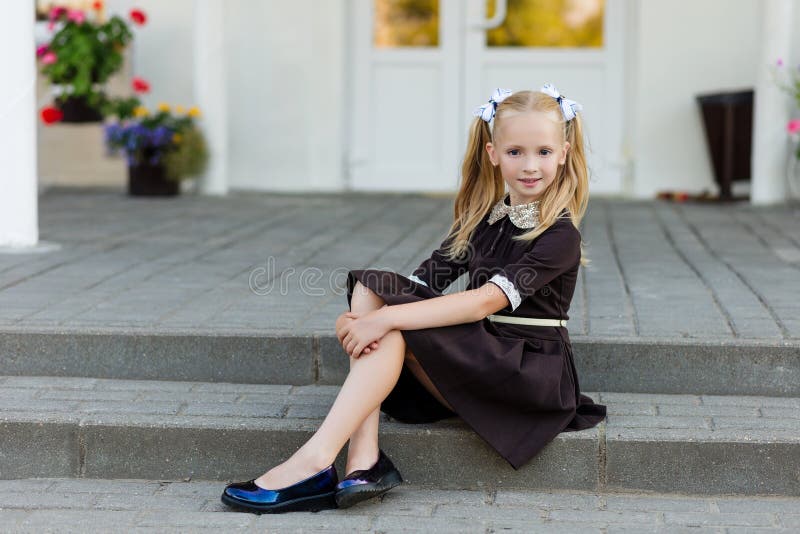 Portrait of a Beautiful Girl in a School Uniform before Class at Stock ...