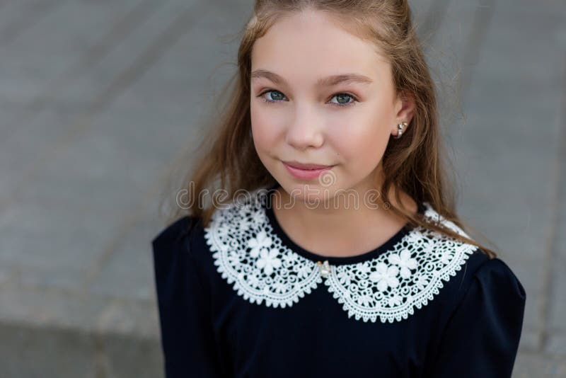 Portrait of a Beautiful Girl in a School Uniform before Class at Stock ...