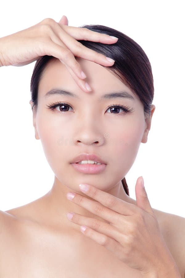 Portrait Of Beautiful Girl Touching Her Face Stock Photo - Image of ...