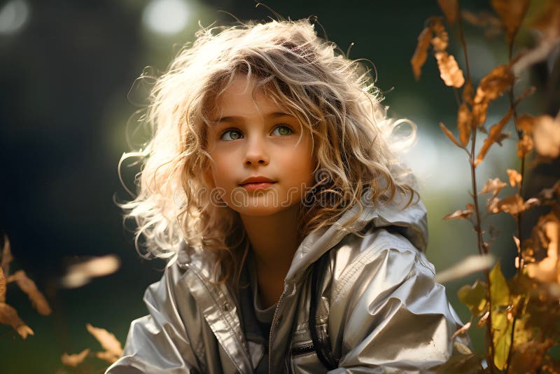 Portrait of a Beautiful Girl Walking in Nature Stock Illustration ...