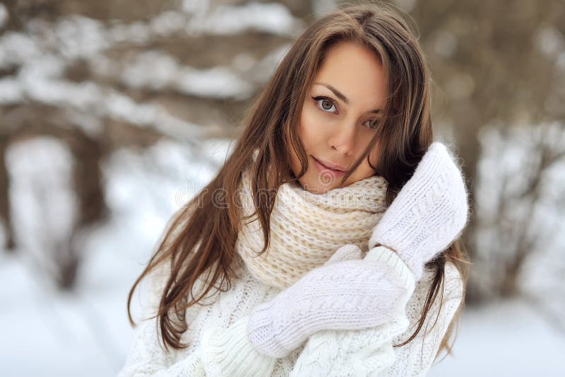 Portrait of a Beautiful Girl in the Winter Stock Image - Image of face ...