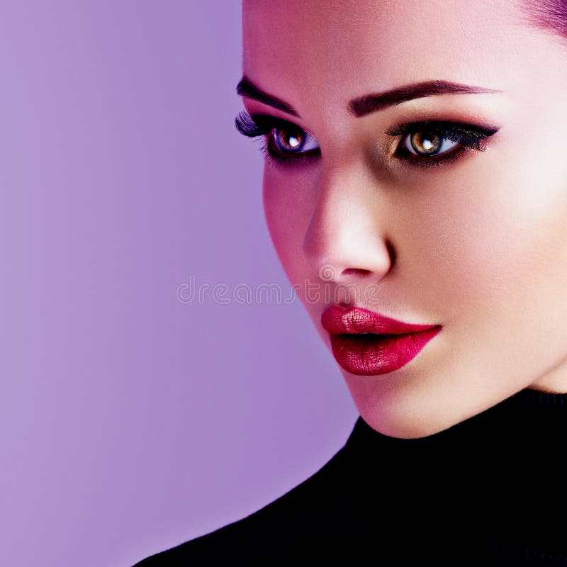 Portrait of Beautiful Gorgeous Girl with Red Lips Stock Photo - Image ...