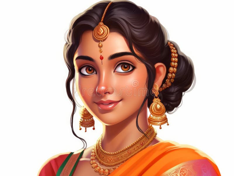 Portrait Of A Beautiful Traditional Indian Woman Generative Ai Stock