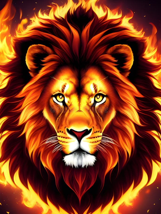 Portrait of a Beautiful Lion with Fire, Ai Generated Stock Illustration ...