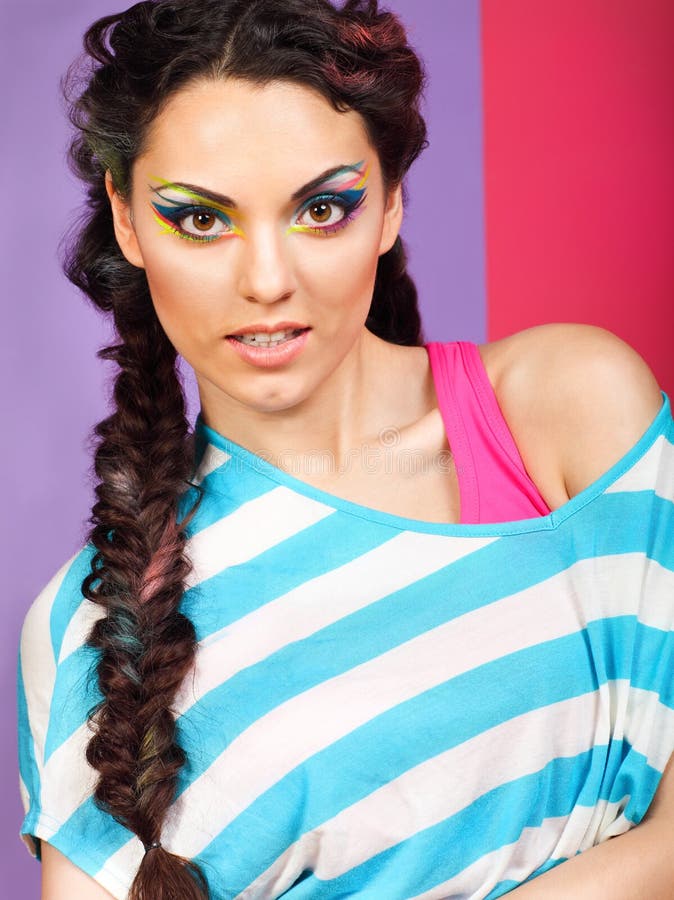 Portrait of a Beautiful Model with Creative Dynamic Multicolor M Stock ...