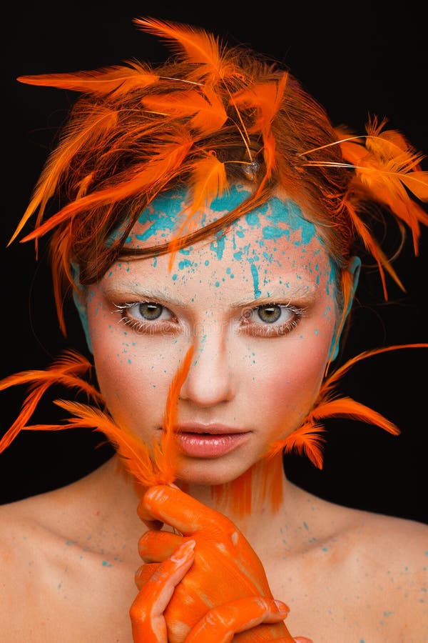 Portrait of a Beautiful Model with Creative Make-up and Hairstyle Using ...