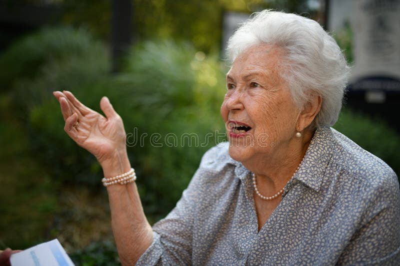 Portrait of Beautiful Old Lady Talking. Stock Image - Image of dementia ...