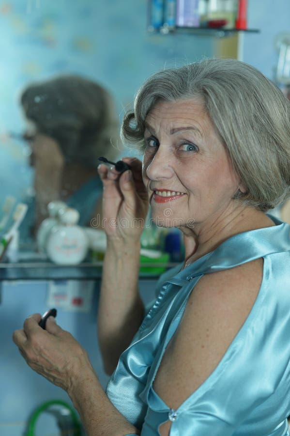 Portrait of Beautiful Old Woman Doing Makeup Stock Image - Image of ...