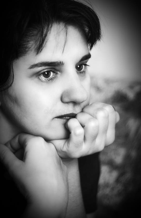 Portrait of a Beautiful Pensive Woman Stock Photo - Image of serious ...