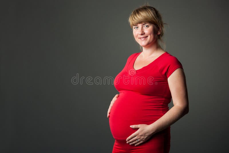 Portrait Of Beautiful Pregnant Woman In Red Dress Stock Image Image