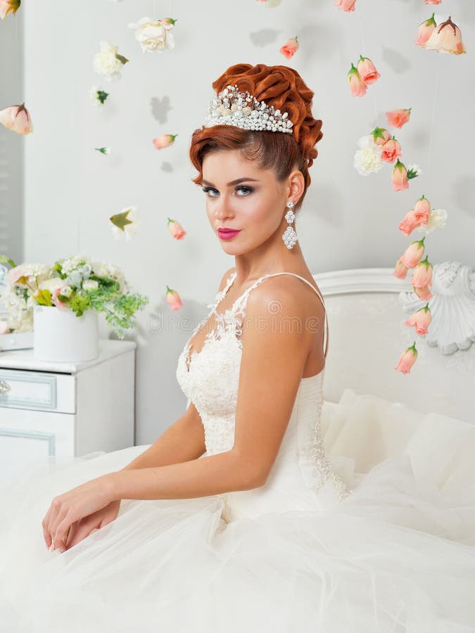 Portrait of a Beautiful Red-haired Bride Stock Image - Image of happy ...