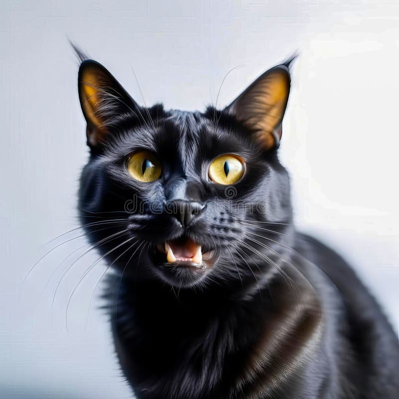Portrait of a Beautiful Short-haired Cat, the Cat Meows, Opens Its ...