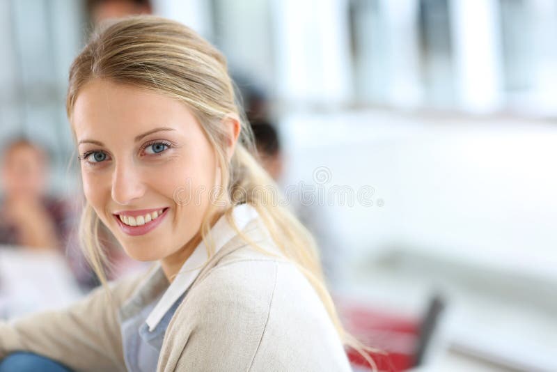 Portrait of Beautiful Smiling Student Attending Class Stock Image ...
