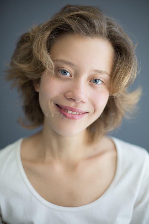 Portrait of Beautiful Smiling Woman Joyfully Looking in Camera Stock ...