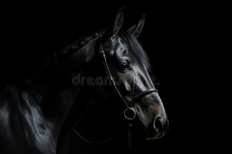 Portrait of Beautiful Spellbinding Black Horse. Generative AI Stock ...