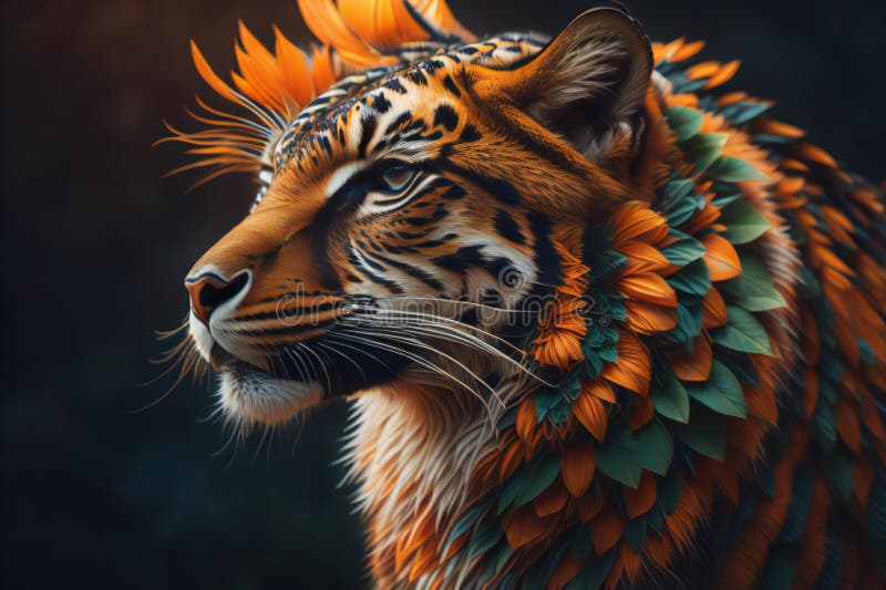 Portrait of a Beautiful Tiger with a Bright Orange Crest on His Head ...