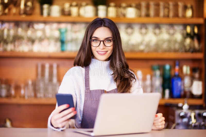 Portrait of a Beautiful Waitress Working at a Restaurant Stock Photo ...