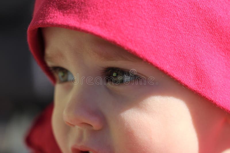 Portrait of a Beautiful White Baby in a Red Hat Stock Image - Image of ...