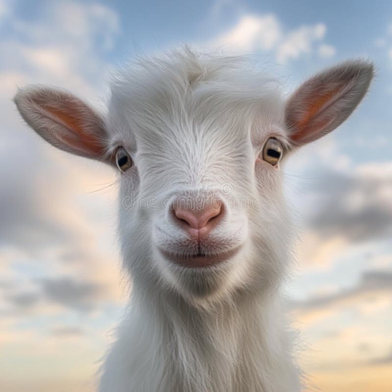 Portrait of a Beautiful White Goat at the Farm Stock Illustration ...