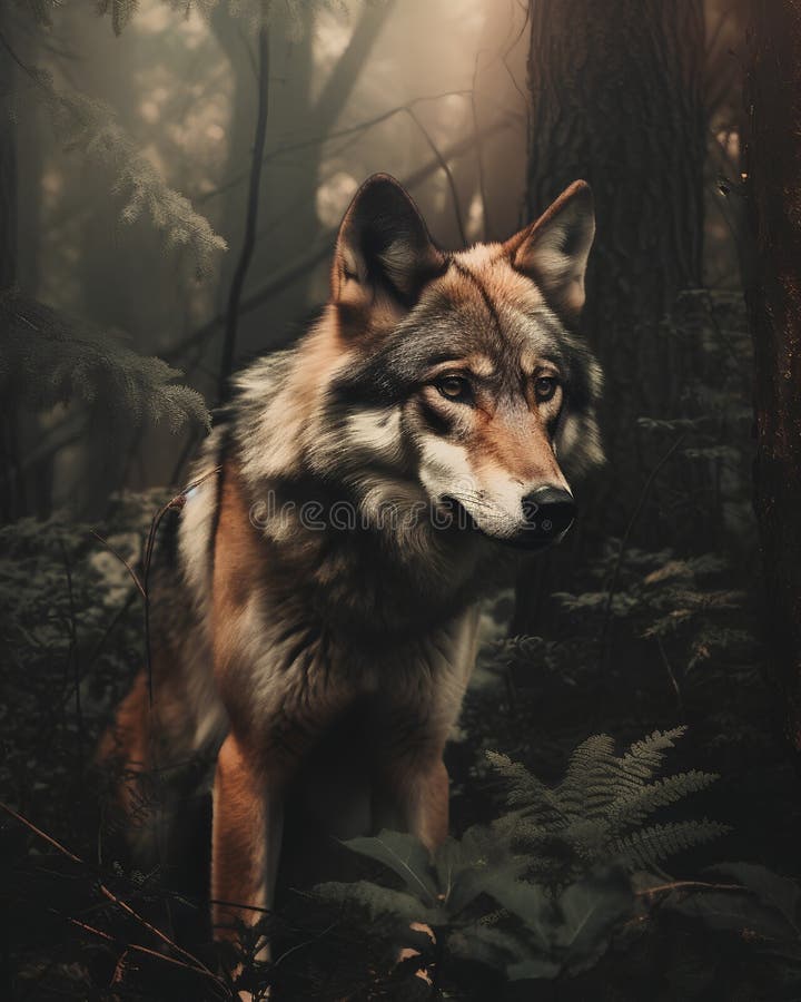 Portrait of a Beautiful Wolf in the Forest. Toned Stock Illustration ...