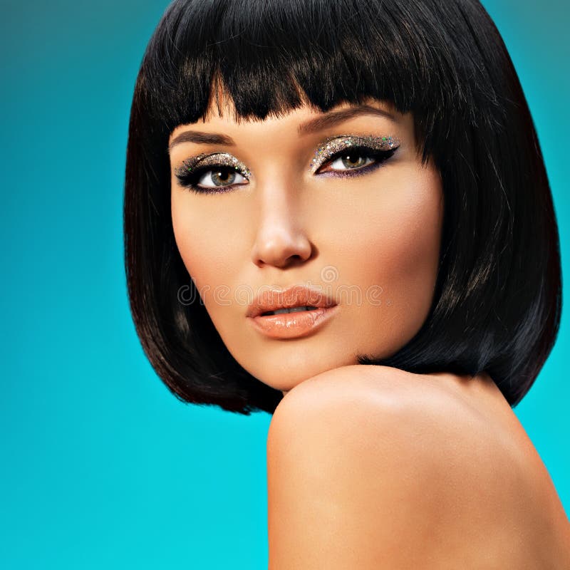 Portrait Of Beautiful Woman With Bob Hairstyle Stock Image Image Of