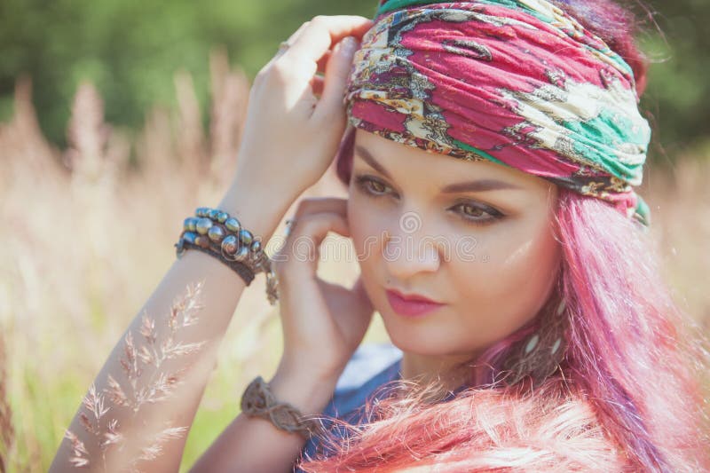 Portrait of Beautiful Woman in Boho Style Stock Photo - Image of chic ...