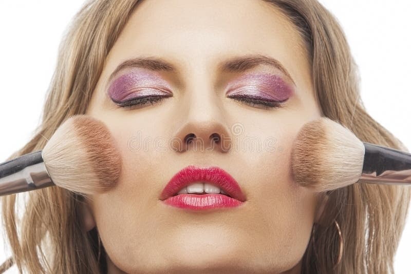 Portrait of Beautiful Woman with Brushes for Make-up Stock Photo ...