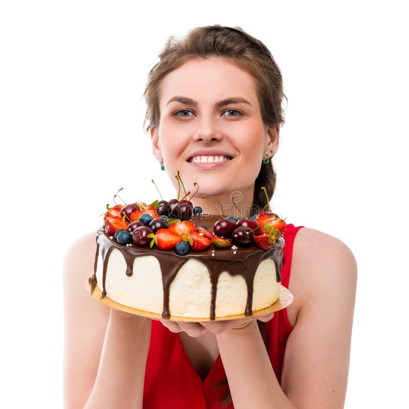Portrait of Beautiful Woman with Cake in Hand Stock Photo - Image of ...