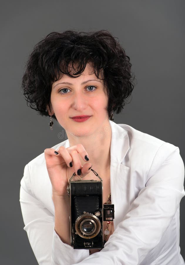Portrait of a Beautiful Woman with a Camera Stock Image - Image of girl ...
