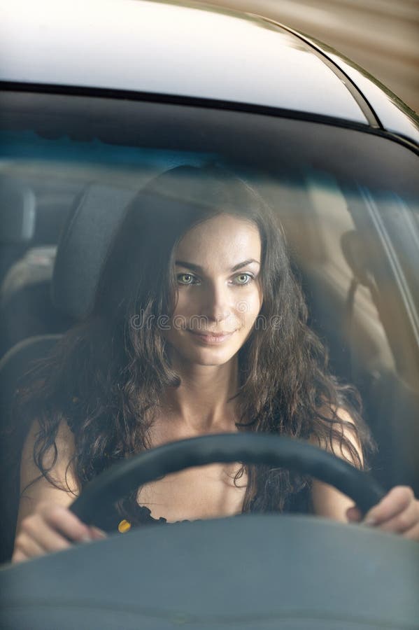 Portrait Beautiful Woman Car Stock Image - Image of holding, glass ...