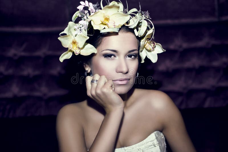 Portrait of a Beautiful Woman with Flowers Stock Image - Image of ...