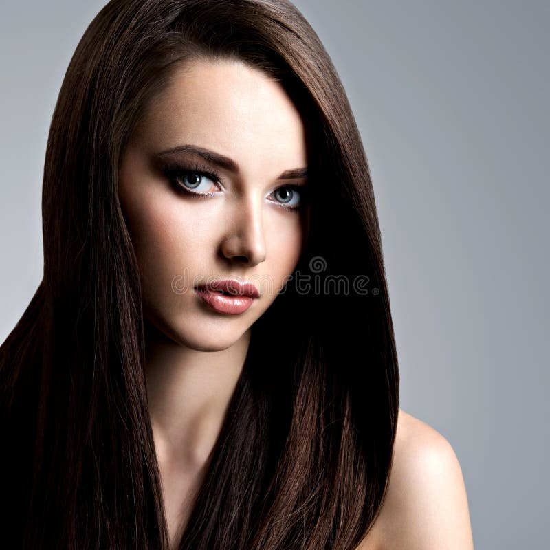 Beautiful Model With Long Straight Brown Hair Stock Image Image Of