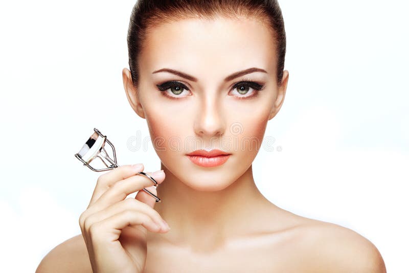 Portrait Of Beautiful Woman Making Curl Eyelashes Stock Image Image
