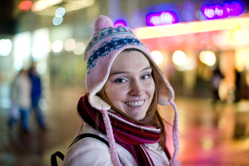 Portrait of a Beautiful Woman in Night Scene Stock Image - Image of ...