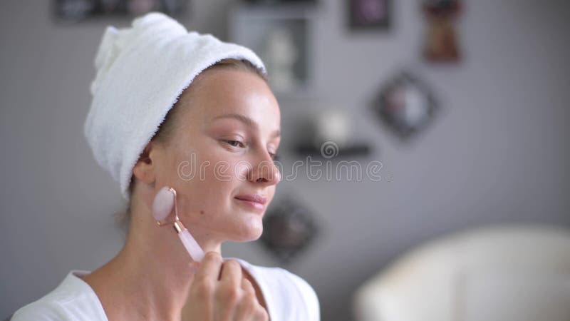 Portrait Of Beautiful Woman With Perfect Smooth Healthy Skin Is Getting
