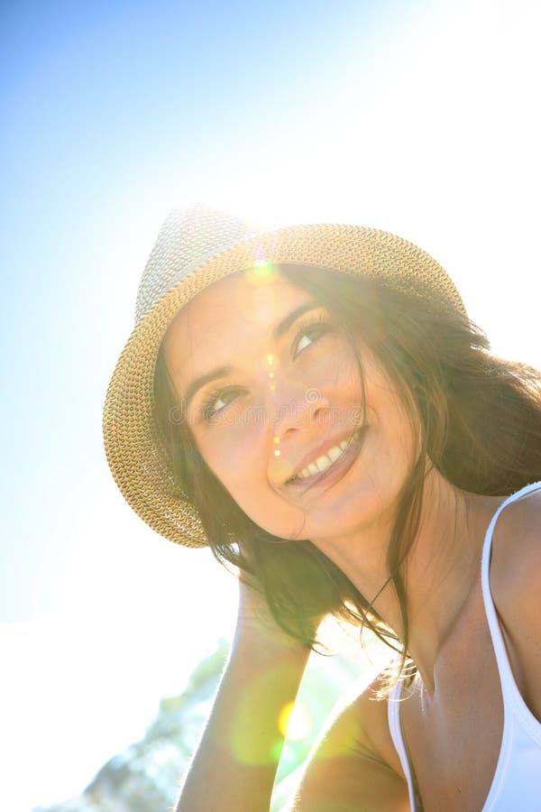 Portrait of Beautiful Woman in Ray of Sunlight Stock Photo - Image of ...