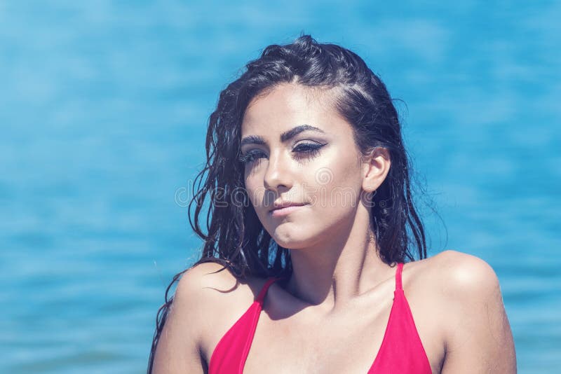 Portrait Of A Beautiful Girl Wearing Red Bikini Stock Hot Sex Picture