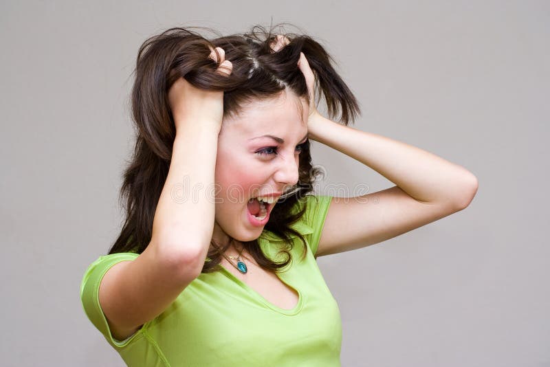 Portrait of a Beautiful Woman Screaming Stock Photo - Image of hands ...