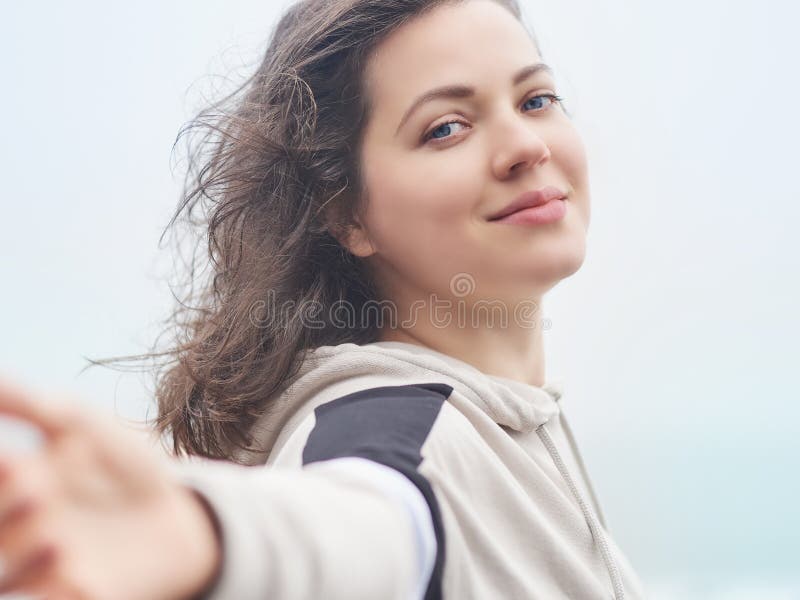 Portrait of a Beautiful Woman at the Sea Stock Image - Image of ...