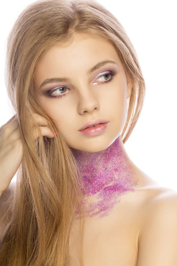 Portrait of Beautiful Woman with Shiny Makeup at Studio Stock Image ...