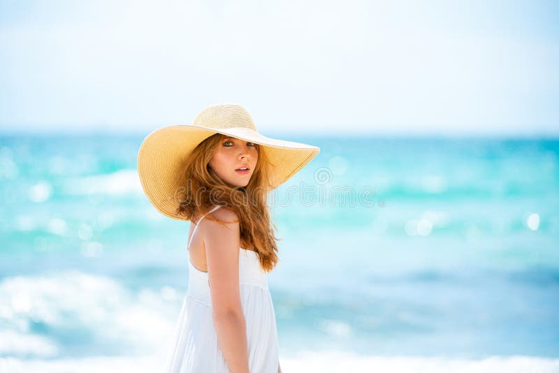 Portrait Of A Beautiful Woman In A Straw Hat Beautiful Redhead Woman